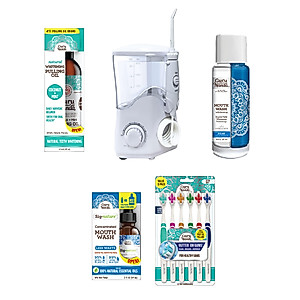 GuruNanda Better Gums Regimen 2.0 with CocoMint Pulling Oil, Butter on Gums Toothbrush, Table Top Water Flosser, Concentrated Mouthwash & Dual Barrel Mouthwash - 5 Count