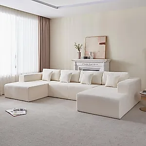 VASOENY 137.8" X 70.9" U Shape Modular Sectional Sofa, Chenille Fabric Oversized Sectional Sofa, 6 Seat U Shaped Couch with 4 Pillows for Living Room, Bedroom, Office, No Assembly Require