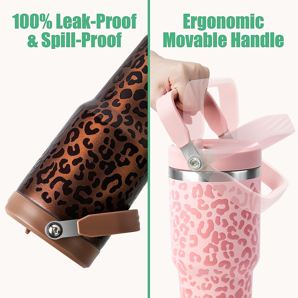 Cafezi 30oz Tumbler with Handle and Straw, Vacuum Insulated Tumblers with Flip Straw and Top Handle, Reusable Insulated Cup for Home, Outdoors, Leakproof, Fits in Cup Holder, Cold for 30 Hours