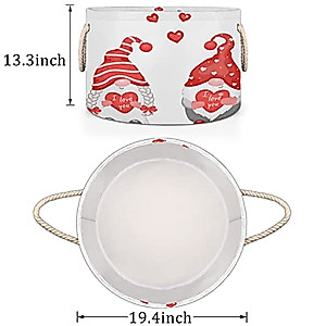 Valentine Cute Gnomes Love Heart (11) Large Round Baskets for Storage Laundry Baskets with Handles Blanket Storage Basket for Bathroom Shelves Bins for Organizing Nursery Hamper Girl Boy