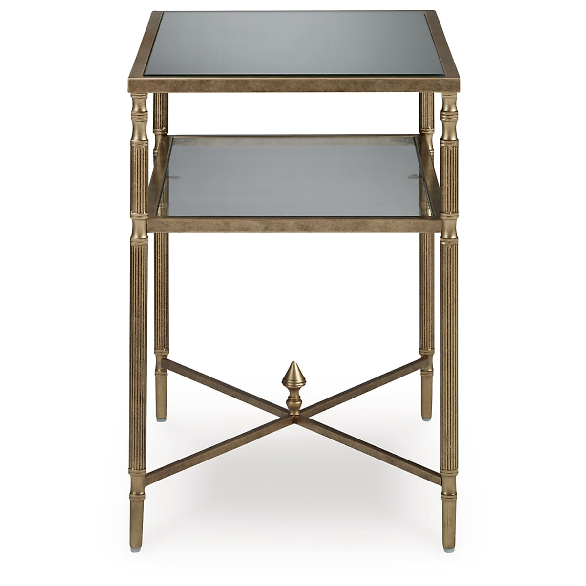 Signature Design by Ashley Cloverty Industrial Mirror-Tabletop End Table with Round Legs and Glass Shelf, Metallic