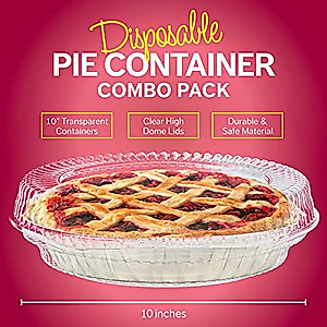 Supellectilem 10" Plastic Disposable Pie Containers with Hinged Locking Lids | 5 Round Pie Keepers/Flan Cake Containers for Transport