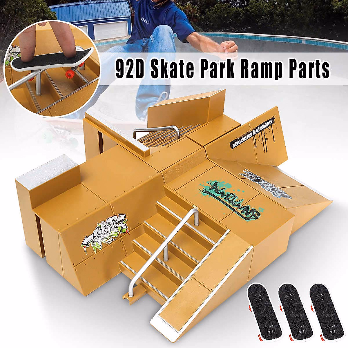 Aestheticism Skate Park Kit, with Interesting Accessories, Experience More Gameplay and Happiness for Kids - Ramp Parts for Fingerboard Skate Park Ultimate Parks Training Props