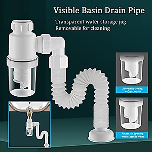 Gititrada Deodorizing Drain, Flexible Drain Fitting, Retractable 11.8-29.5 Inch Drain, 1 Rubber Seal, Flexible Tubular Retractable Drain, Sink Drain Kit for Kitchen, Bathroom, Toilet, Etc.