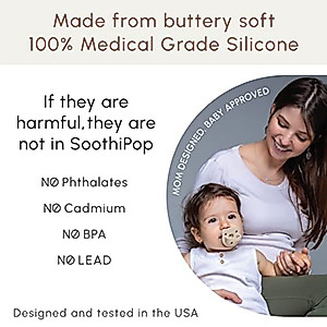 Soothipop Silicone Pacifier Teething Toys for Babies 0-6 Months 12, 18 Months - (2 Pack) Pacifier Shaped Baby Teether, Soft Teething Pacifiers for Babies Baby Teething Relief Bear (Caramel & Gray)