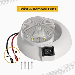 Partsam 1Pc 4 Inch Round LED Utility Dome Light Surface Mount for Home Truck RV Trailer Boat Aircraft Interior Light, 4" High Power White & Blue LED Downlight, 3-Way rocker switch(White/Off/Blue)