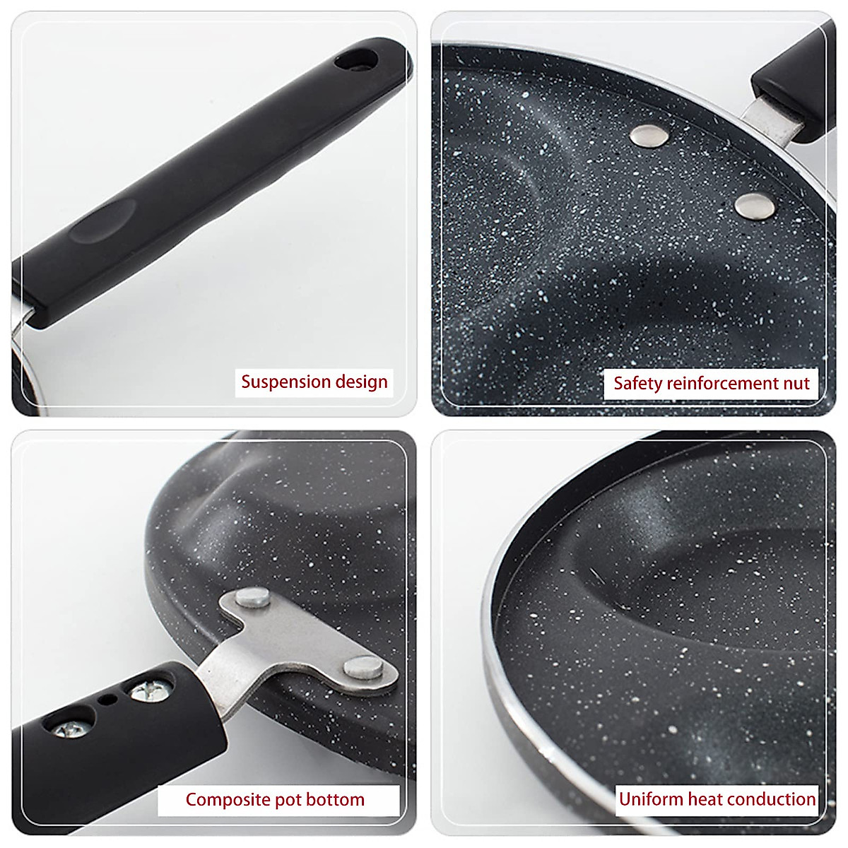 Liampo Non Sticking Frying Pan 4 Round Molds Egg Pan Medical Stone Pancake Pan Evenly Heated Comfortable Plastic Handle One Wipe is Clean