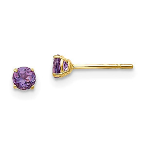 14K Yellow Gold Round Purple Amethyst 3mm Studs Gemstone Earrings February Birthstone Jewelry