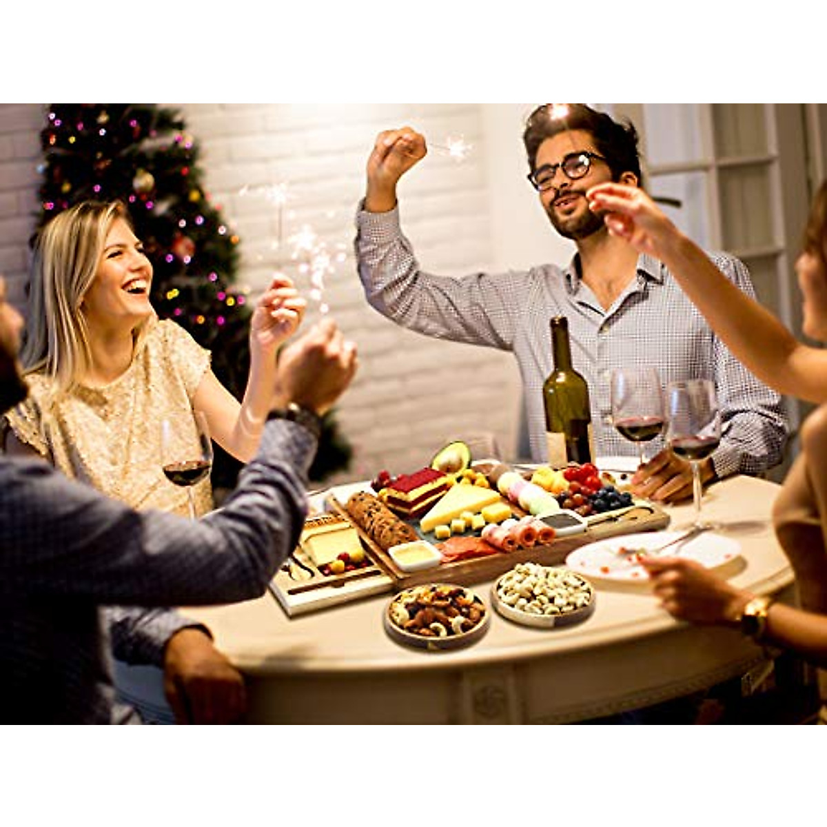 Cheese Board Set & Knife Set,Wood Charcuterie Boards,Cheese Tray with Cutlery in Double Slide-Out Drawer,Cheese Plates for Charcuterie,Wine,Crackers, Brie,Meat,Gift for Valentine,Wedding,Housewarming