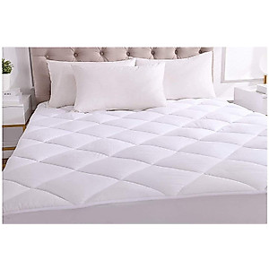 KASENTEX Deluxe Quilted Fitted Mattress Pad Queen Size - 13 Inch Deep Pockets - Brushed Microfiber - Down Alternative Fill, Cozy Breathable & Ultra Soft Protector