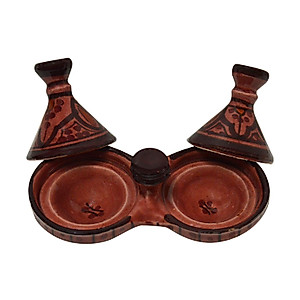 Moroccan Handmade Tagine Double Spice Holder seasoning Container Burgundy