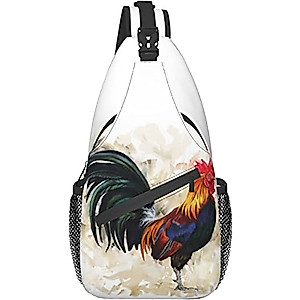 Sling Bag Rustic Rooster Chicken Watercolor Hiking Daypack Crossbody Shoulder Backpack Travel Chest Pack for Men Women