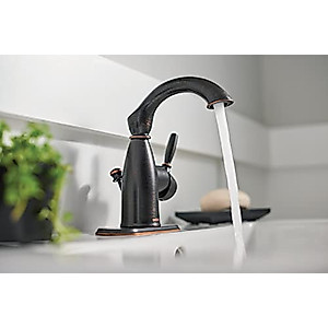 Moen Sarona Mediterranean Bronze One-Handle Single Hole Rustic Farmhouse Bathroom Faucet with Optional Deckplate, Traditional Bathroom Sink Faucet and Drain Assembly, 84144BRB