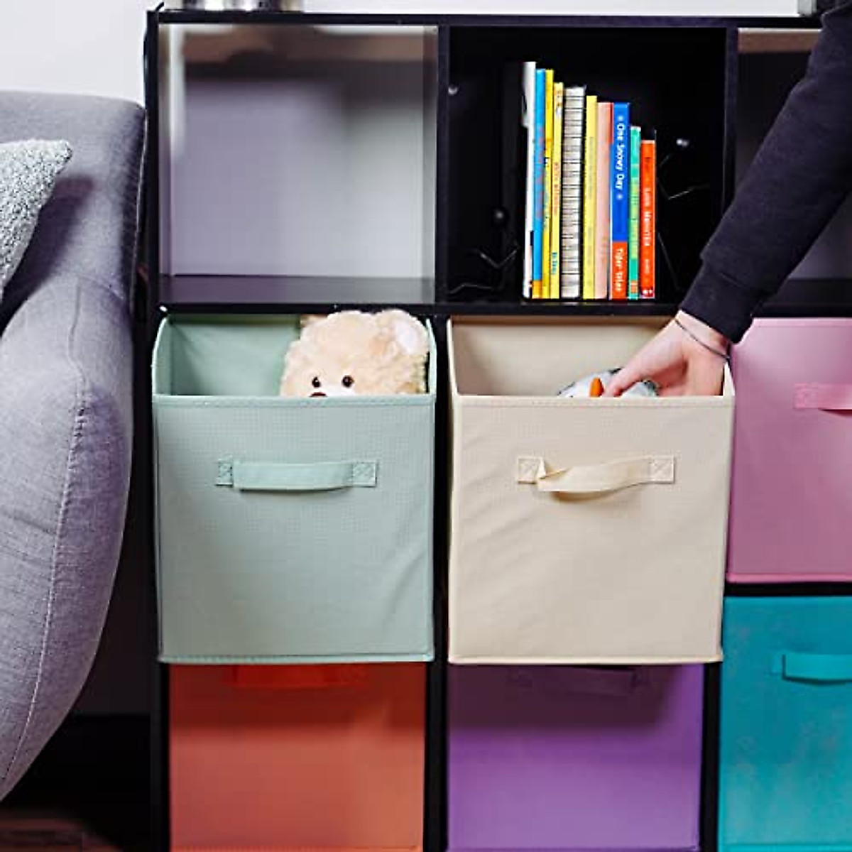 7Penn Basket Cube Storage Bins - 6pk Pastel 10in Square Collapsible Fabric Storage Cubes Organizer Bins for Playroom