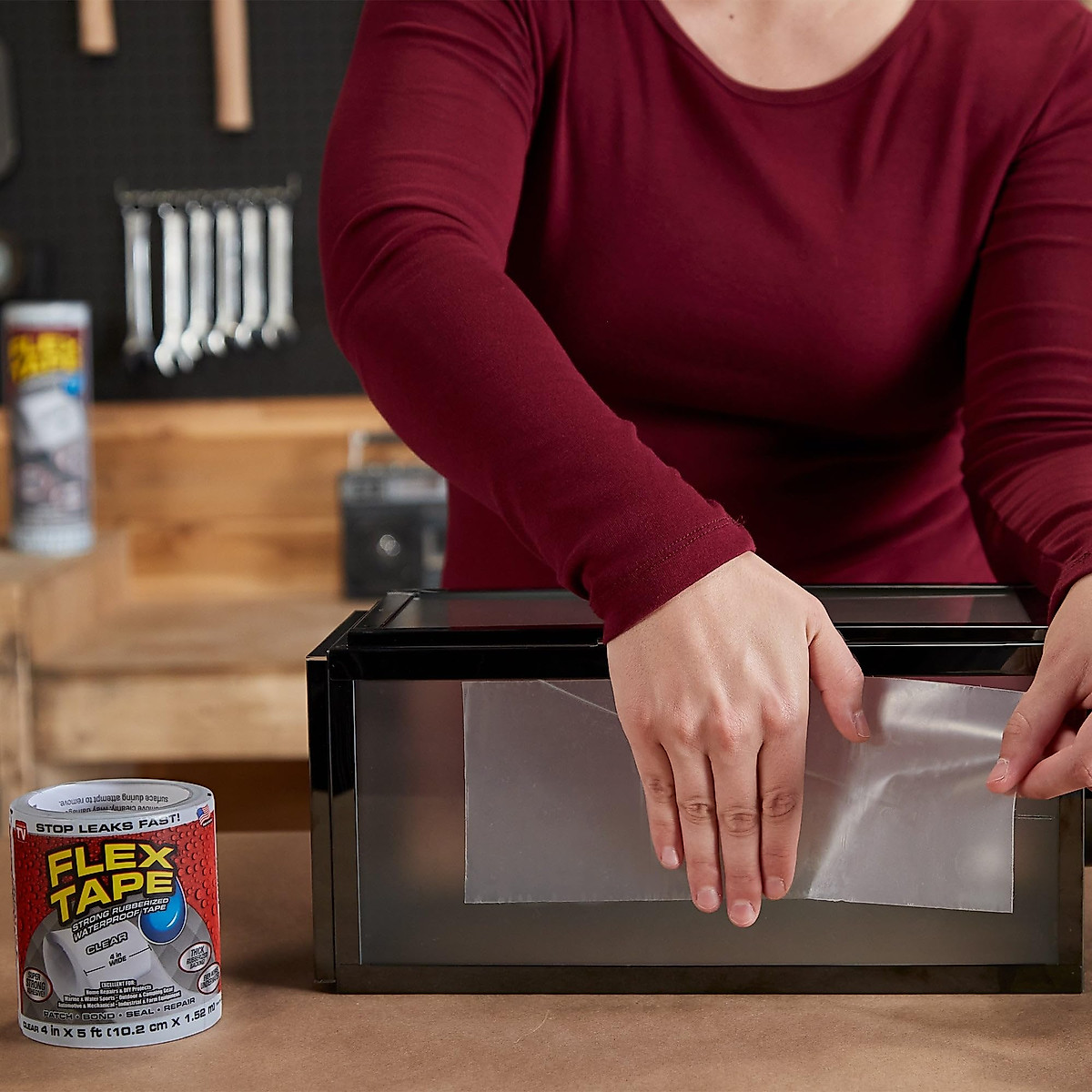 Flex Tape Rubberized Waterproof Tape, 4" x 5', Clear