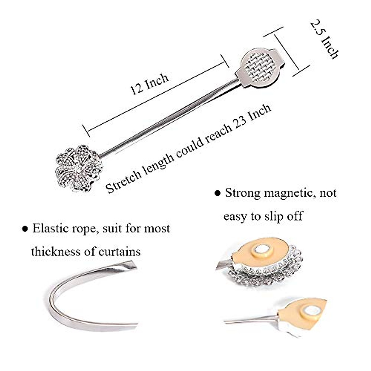 JQWUPUP Magnetic Curtain Tiebacks, Luxury Crystal Blossoms Drapery Holdbacks - Decorative Curtain Tie Backs Clip for Sheer and Blackout Panels (2 Pieces, Gold Yellow)