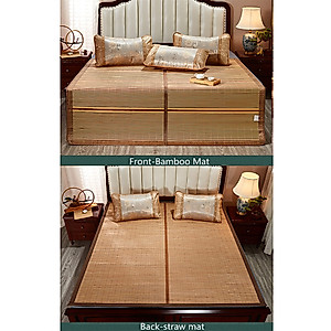 Bamboo Sleeping Mat,Cooling Mat Mattress,Traditional Chinese Summer Sleeping Rattan Pad Cooling Mattress Foldable Breathable Summer Sleeping Mat For Single Double Queen-size Bed-2 sides 1.5x1.95m(4.9x