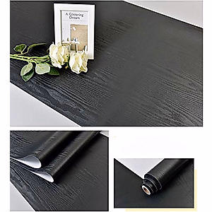 17.7"x78.7" Black Wood Grain Contact Paper Self-Adhesive Peel Stick Countertop Shelf Liner Removable Drawer Sticker Vinyl Film for Home Office Furniture