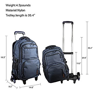 VILINKOU Rolling Backpack with Wheels Backpacks on Wheels for Boy and Girl, 18 inch Wheeled Backpack for School, Travel (Blue)