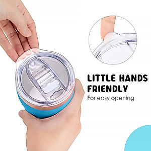 Mollcity Kids Cup with Straws and Lids- 9 oz Stainless Steel Double Wall Insulated Tumbler for Kids Spill Proof Smoothie Cup, BPA Free(Sky Blue)