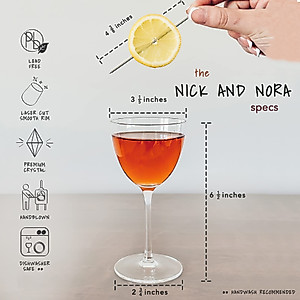 PURE MORA Nick and Nora Glasses, Set of 4-6oz - Smaller Cocktail Glass for Bijou, Old Pal, Aperitifs, Negroni, Vermouth, Wine, etc. Hand Blown Premium Crystal - Classic Bartender Mixology Glassware