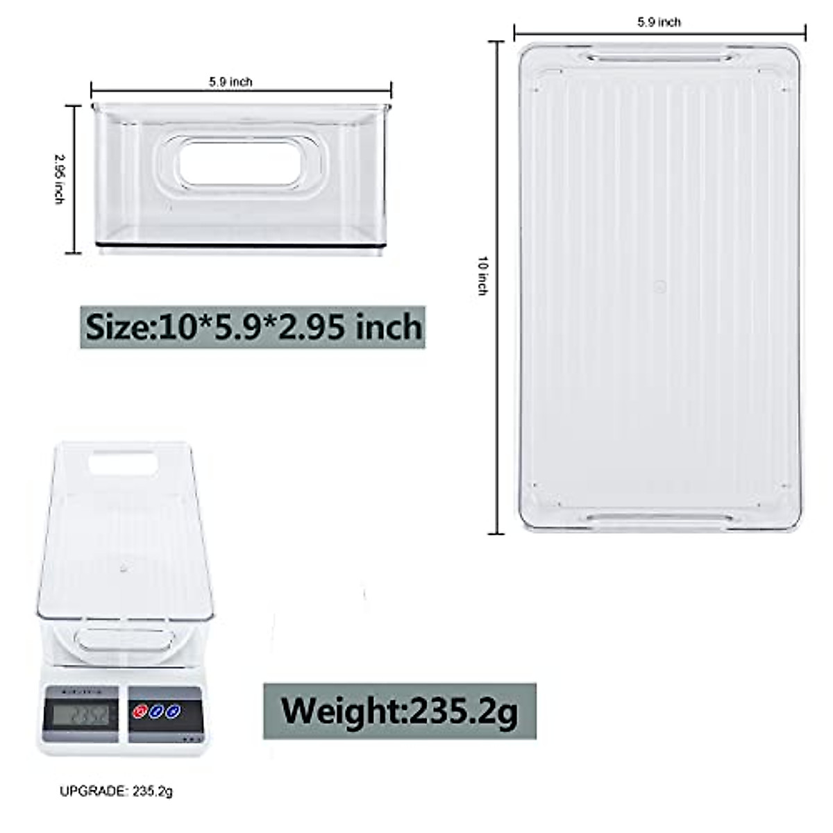 Refrigerator Organizer Bins,Kstkry 4 Piece Transparent Kitchen Storage Box Adaptable To Freezer Kitchen Cabinet Pantry Food Storage Shelf Beverage Fruit Canned Goods Vegetables Cheese(BPA free)