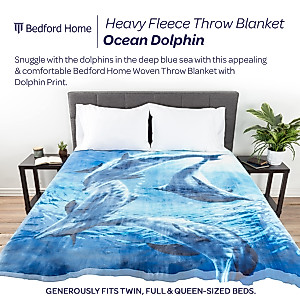 Bedford Home Heavy Fleece Ocean Dolphins Pattern-Plush Thick 8 Pound Faux Mink Soft Blanket for Couch Sofa Bed (74” x 91”), Multicolor (66A-46894)