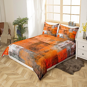 Erosebridal Orange Grey Duvet Cover Queen Size,Watercolor Ombre Bedding Set for Women Men,Oil Painting Comforter Cover,Vintage Minimalism Bed Sets with 2 Pillowcases Home Room Decor