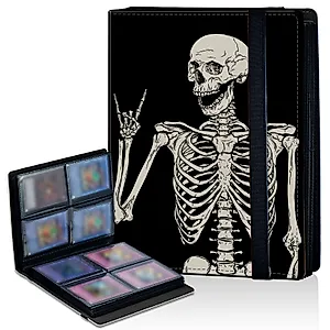 4 Pocket Card Binder, Waterproof Trading Card Folders with Double Sided Pockets, 320 Card Collection Binder for Game Cards/Most Standard Size Cards/Sports Cards, Rock Skull