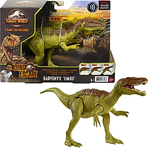 Mattel Jurassic World Camp Cretaceous Roar Attack Baryonyx Limbo Dinosaur Action Figure Toy with Strike Feature and Sounds
