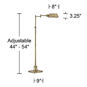 Regency Hill Jenson Modern Metal Adjustable Pharmacy Floor Lamp Swing Arm 54" Tall Aged Brass Metal Shade Standing Pole Light for Living Room Reading House Bedroom Home Office