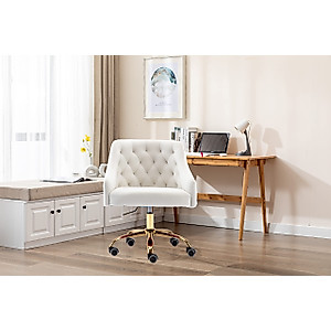 hegmentine Modern Home Office Chair Desk Chair Task with Wheels Swivel Vanity Chair Makeup Chair Height Adjustable Chairs Velvet Living Room, Bedroom(White)