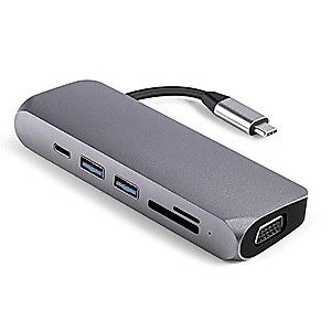 XUNMAIFHB Portable Docking Station,Type C to VGA/USB3.0 HUB/SD TF Card Converter Seven-in-one Multi-Function Docking Station Fast Transmission