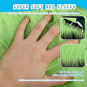 WLLHYF Faux Fur Fabric Precut Strips 2x60 inch Shaggy Plush Pre Cut Rolls Soft Fluffy Fuzzy Fur for DIY Craft Supply, Cosplay Costumes, Decoration, Gnome Beard Santa Hair (Green)