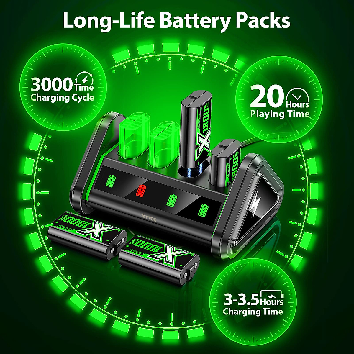 Kytok Rechargeable Battery Pack, Battery Charger Compatible with Xbox One/Series X|S/Xbox Elite Controller, 4 x 1800 mAh Controller Battery Pack Replacement for Xbox Series X|S/Xbox One Controller