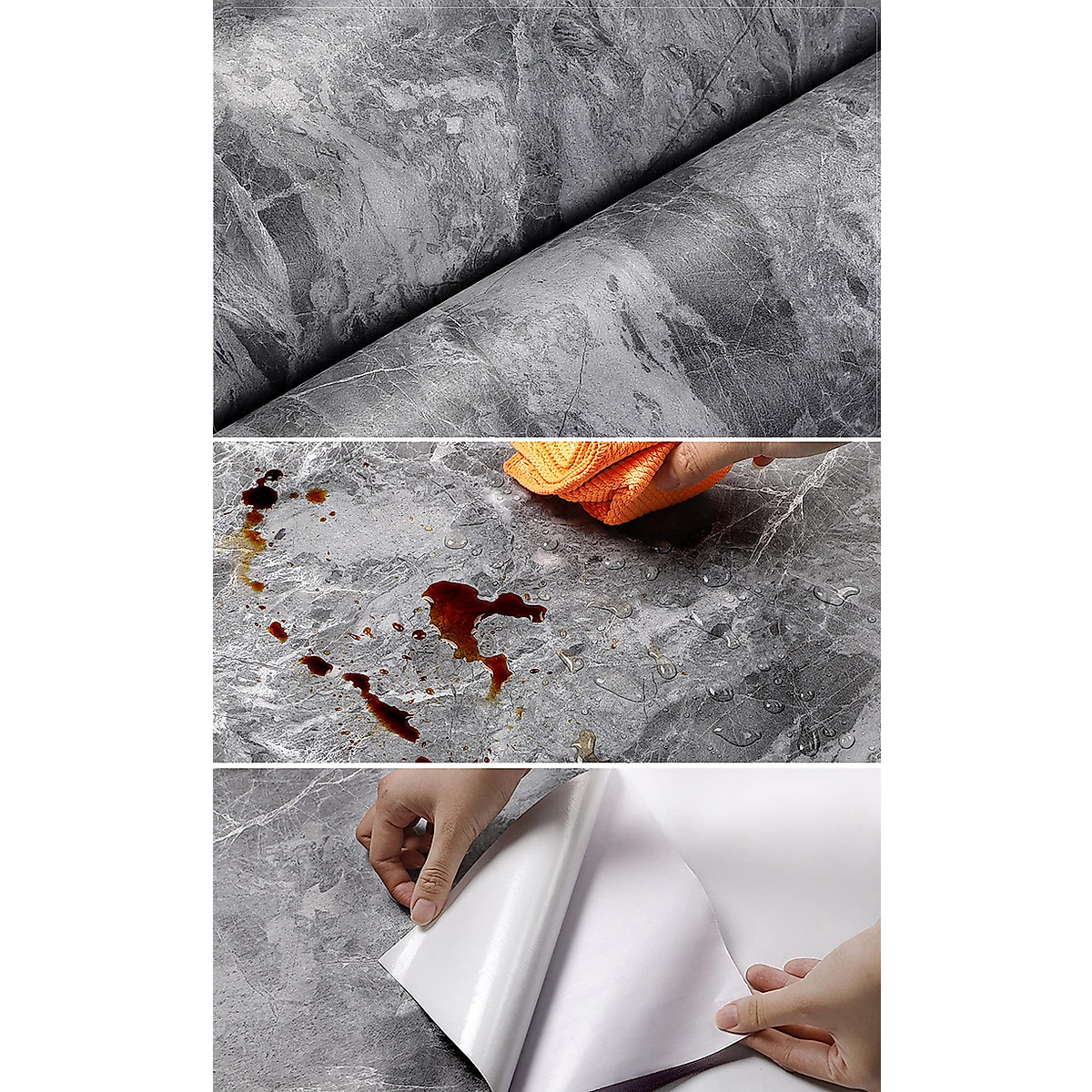 burgeliy Gray Marble Contact Paper Counter Top Covers Peel and Stick Wallpaper Self Adhesive Marble Paper for Countertops 15.7"×80" Waterproof Removable Thick Matte 3D Wallpaper for Bedroom Bathroom