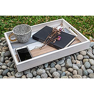 Rustic Wooden Serving Tray for Ottoman and Coffee Table Lap Tray (16.3L x 12.2W x 2H in, Multicolor)