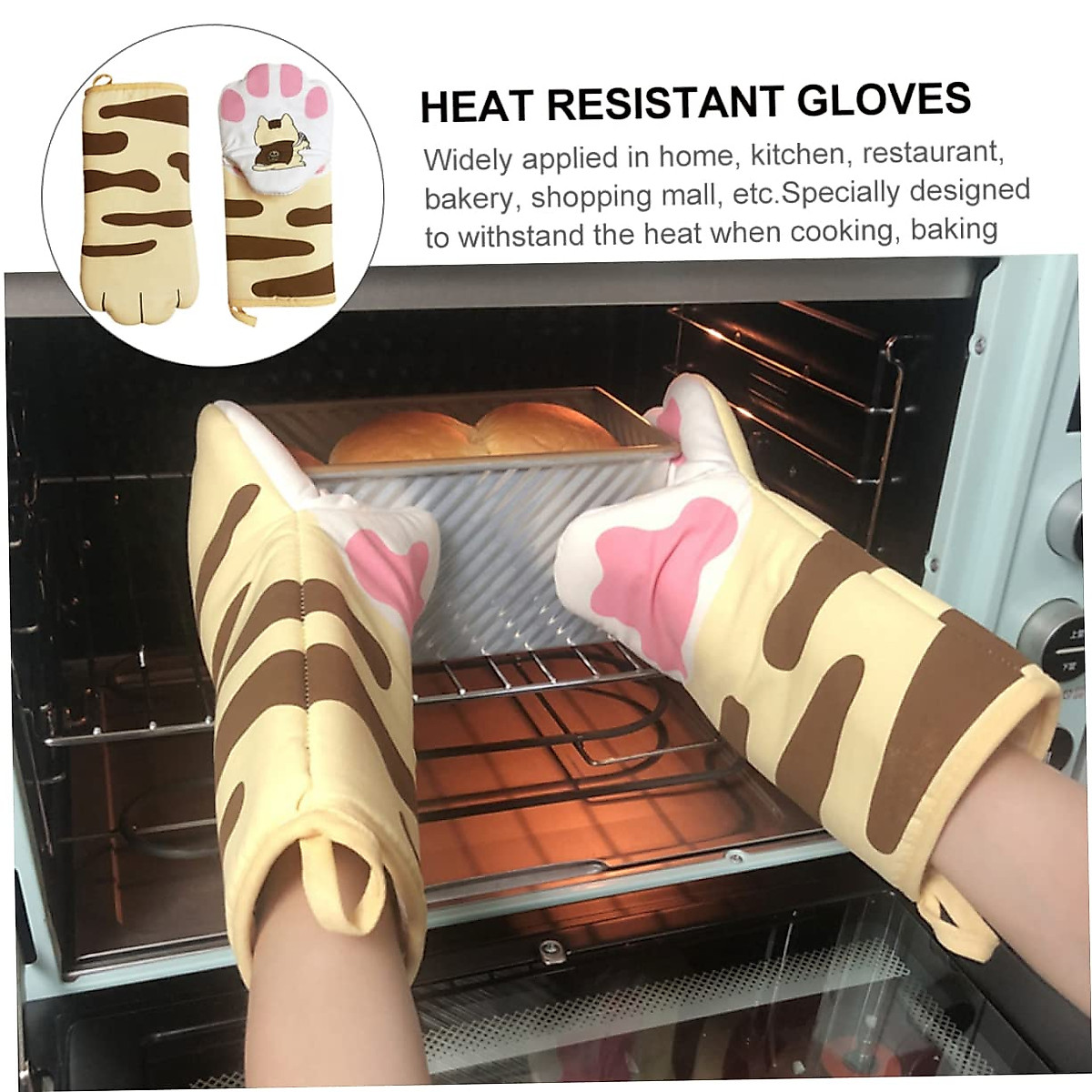1 Pair Microwave Gloves Mittens Kids Cat Paw Oven Mitts Silicone Mitts Cooking Pinch Grips Grilling Mitts Christmas Oven Mitts Cotton Pot Holder Kitchen Tools Gloves