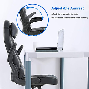 BestOffice PC Gaming Chair Ergonomic Office Chair Desk Chair with Lumbar Support Flip Up Arms Headrest PU Leather Executive High Back Computer Chair for Adults Women Men (Grey)