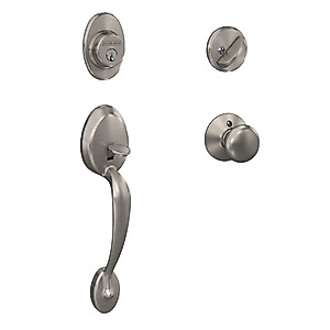 Schlage F60 V PLY 619 Plymouth Front Entry Handleset with Plymouth Knob, Deadbolt Keyed 1 Side, Satin Nickel
