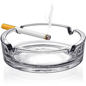 Ash Tray, Glass Ashtray for Cigarettes, Portable Decorative Modern Ashtray for Outside, Home, Office, Patio, Outdoor, Indoor, Fancy Cute Cool Ashtray, Clear/Crystal/Transparent (4.17"L x 1.41"H)