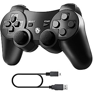 Diswoe Controller for PS-3, Wireless Bluetooth Controller Gamepad Joystick, Double Vibrating Controller for Play_station 3 with Charger Cable Cord Thump Grips