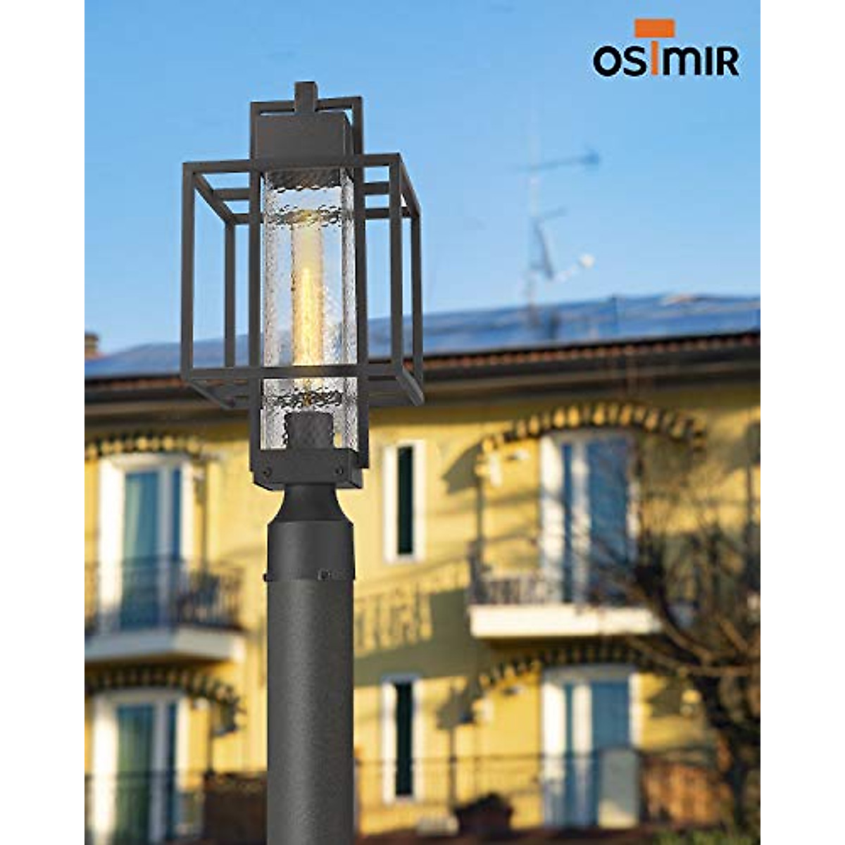 Osimir Outdoor Post Light Fixture, 1-Light Exterior Post Lantern with Pier Mount Base, Pier Light with Bubble Glass Shade Black Finish, Outdoor Light for Patio, Porch, Yard, Garden 2375/1GL