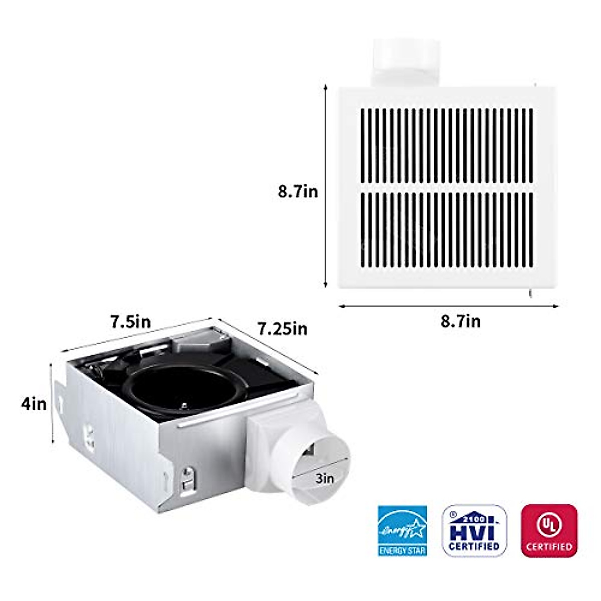 Tech Drive Bathroom fan 50 CFM, 1.0Sone DC Motor with No Attic access Needed Installation,Very Quiet Ventilation and Exhaust Fan, Ceiling Mounted Fan, White