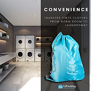 EzPacking Travel Laundry Bag with Drawstring/Foldable Compact Lightweight Small Travel Size for Suitcase / (22” X 16”) / Clean Dirty Clothes Wash Bag/Nylon Blue/Washable/For Women Men Kids Baby