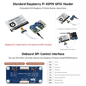waveshare 5.83inch E-Paper E-Ink Display HAT Compatible with Raspberry Pi 4B/3B+/3B/2B/B+/A+/Zero/Zero W/WH/Zero 2W Series Boards 648×480 Pixels Black/White Dual-Color SPI Interface