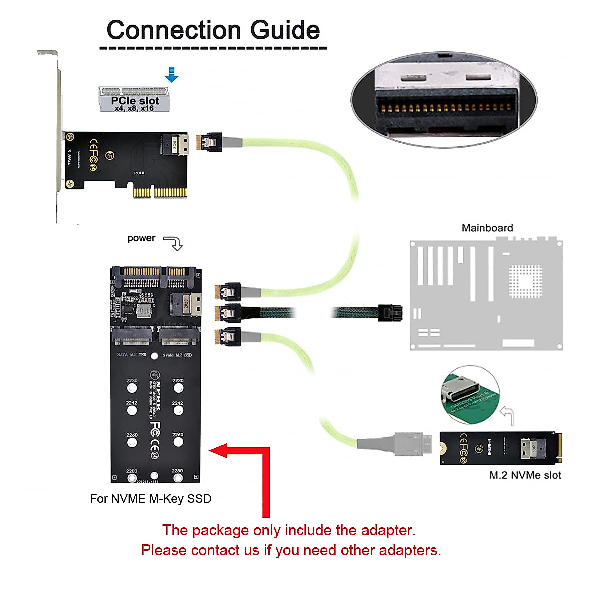 cablecc SFF-8654 to U2 Kit NGFF M-Key to Slimline SAS NVME PCIe SSD SATA Adapter for Mainboard