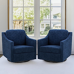 COLAMY Swivel Accent Chair Set of 2, 360° Rotation Chenille Fabric Upholstered Leisure Armchair with Lumbar Pillow for Living Room Bedroom Home and Office, Blue