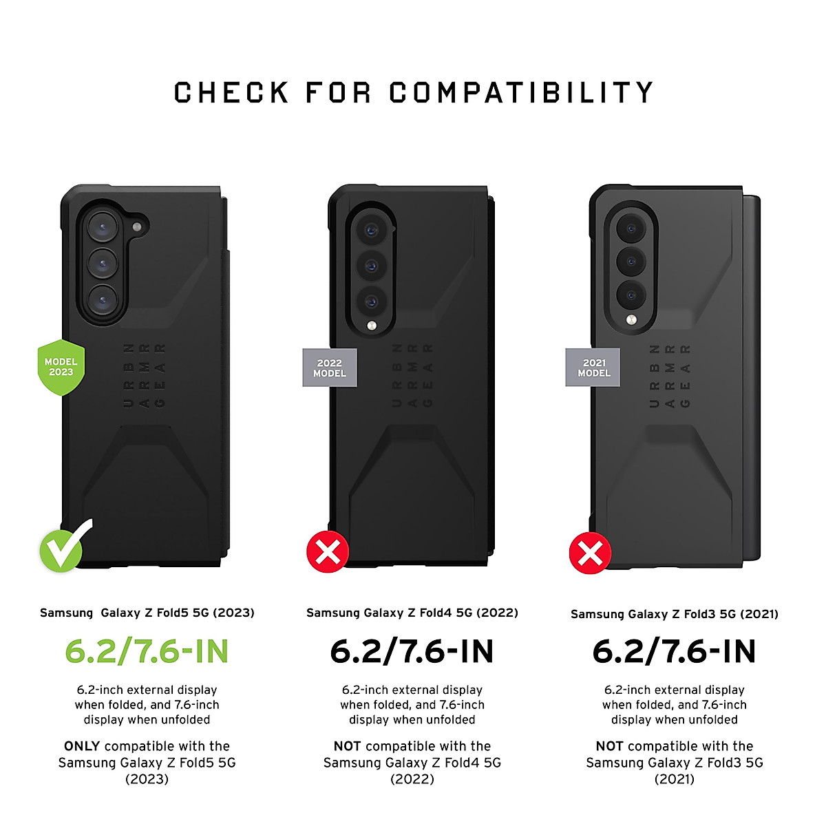 URBAN ARMOR GEAR [Updated Version] UAG Case for Samsung Galaxy Z Fold 5 2023 Plyo Pro Ash/Space Grey, Rugged Anti-Yellowing Transparent Clear Compatible with Magnetic Charging Protective Cover