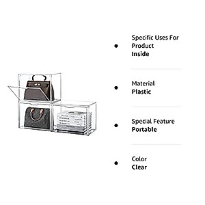 Stebopum Purse Organizer for Closet,Clear Acrylic Display Case for Handbag Organizer, Purse Storage Box with Magnetic Door, Dustproof Storage Bins for Book, Collectibles, Cosmetic (3 Pack)